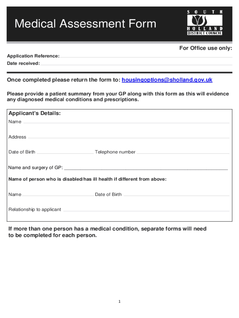 Fillable Online Medical Assessment Form Fax Email Print - pdfFiller