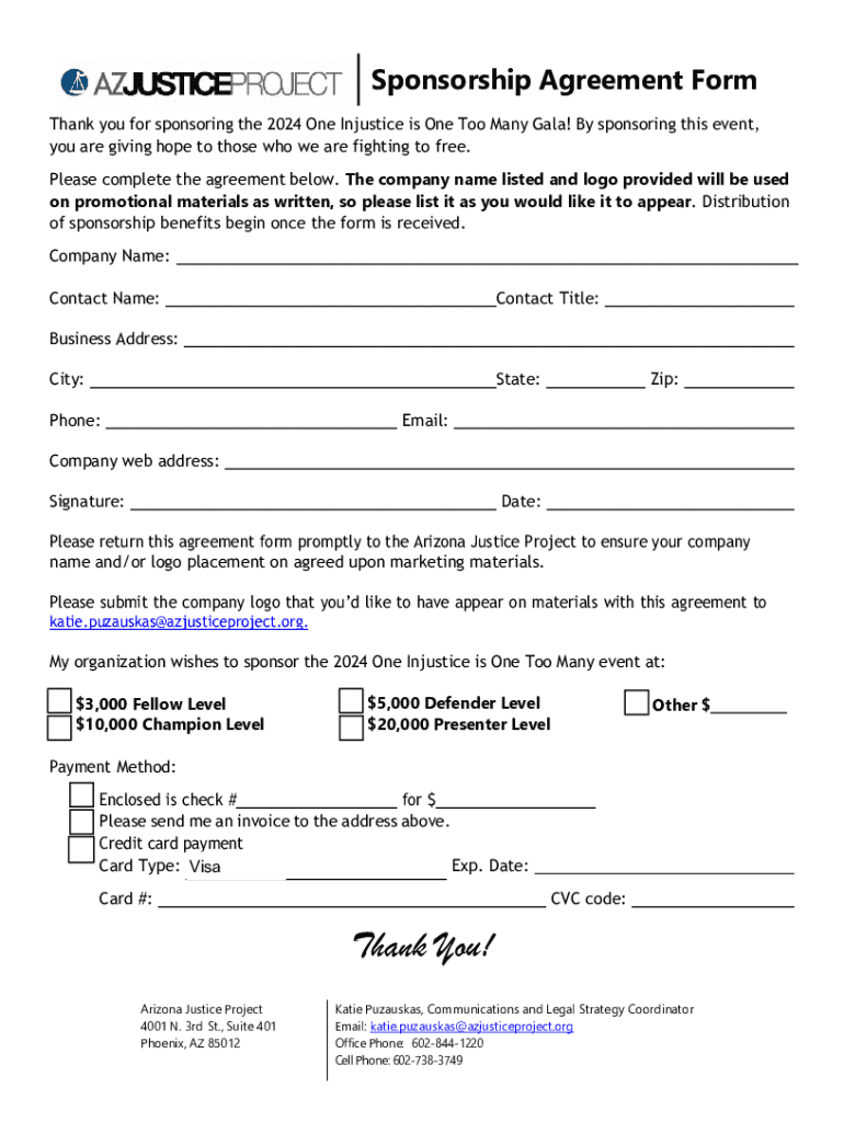 Fillable Online Sponsorship Agreement for 2024 One Injustice Is One Too ...