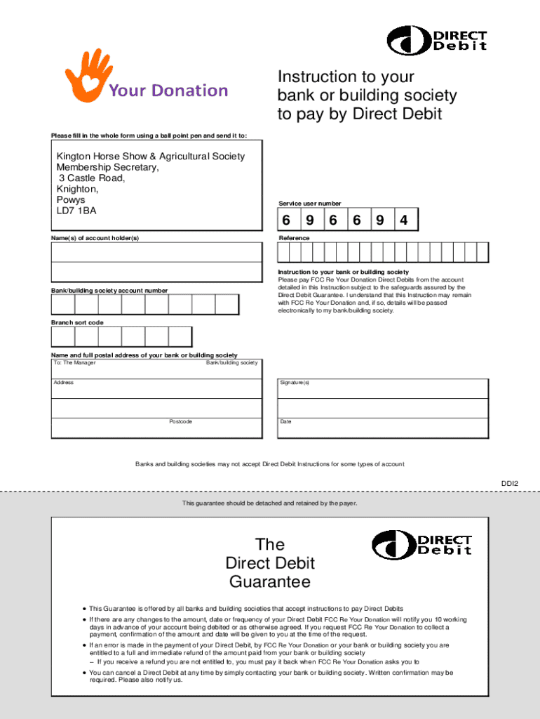 Fillable Online Instruction to Your Bank or Building Society to Pay by ...