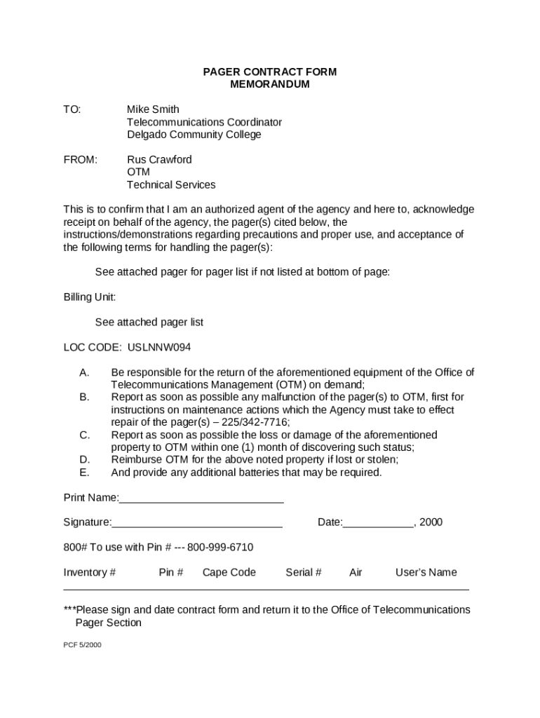 Pager Contract - docushare3 dcc Doc Template | pdfFiller
