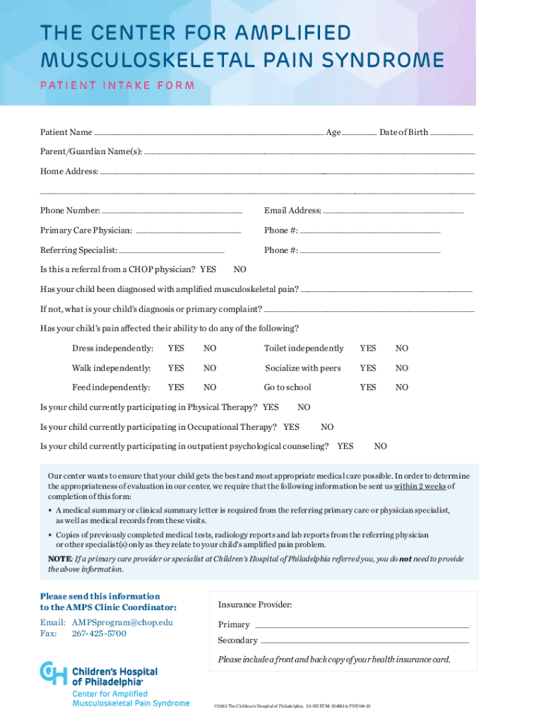 Fillable Online the Center for Amplified Musculoskeletal Pain Syndrome ...