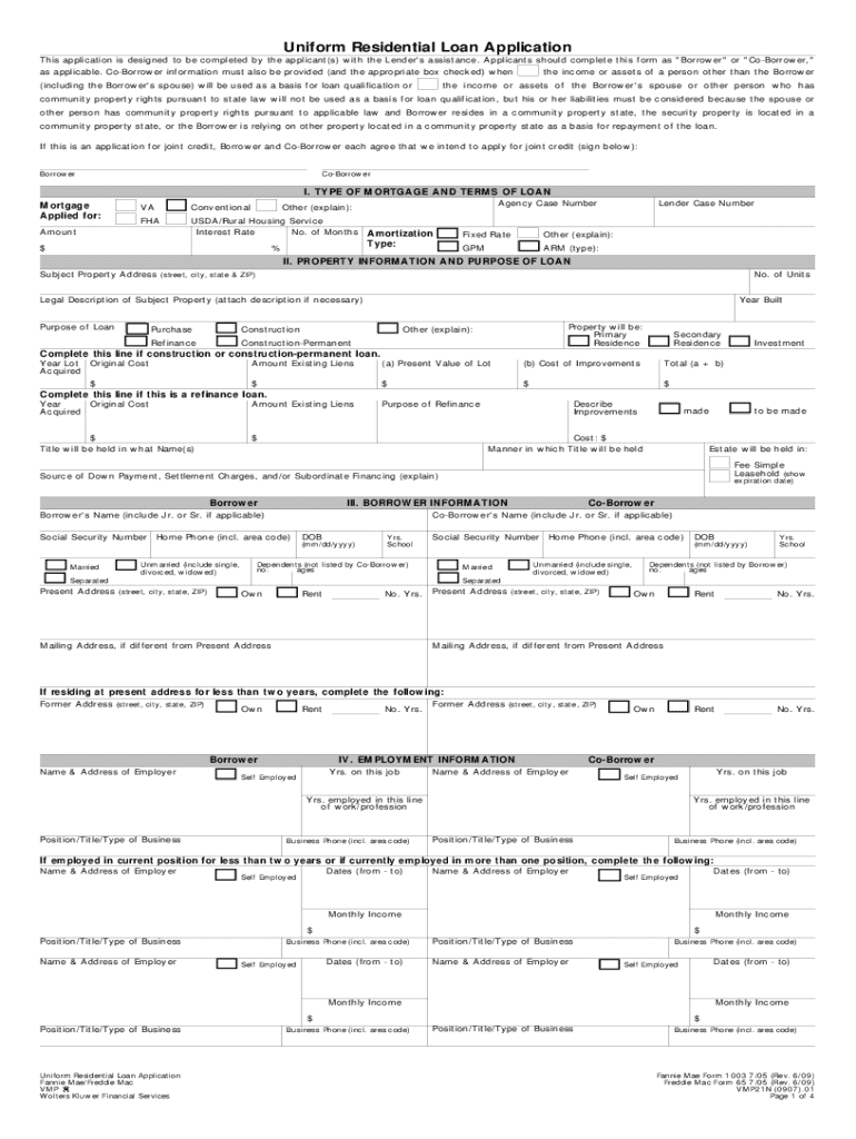 Fillable Online Uniform Residential Loan Application Fax Email Print ...