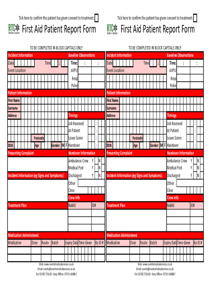 Fillable Online First Aid Patient Report Form Fax Email Print - pdfFiller