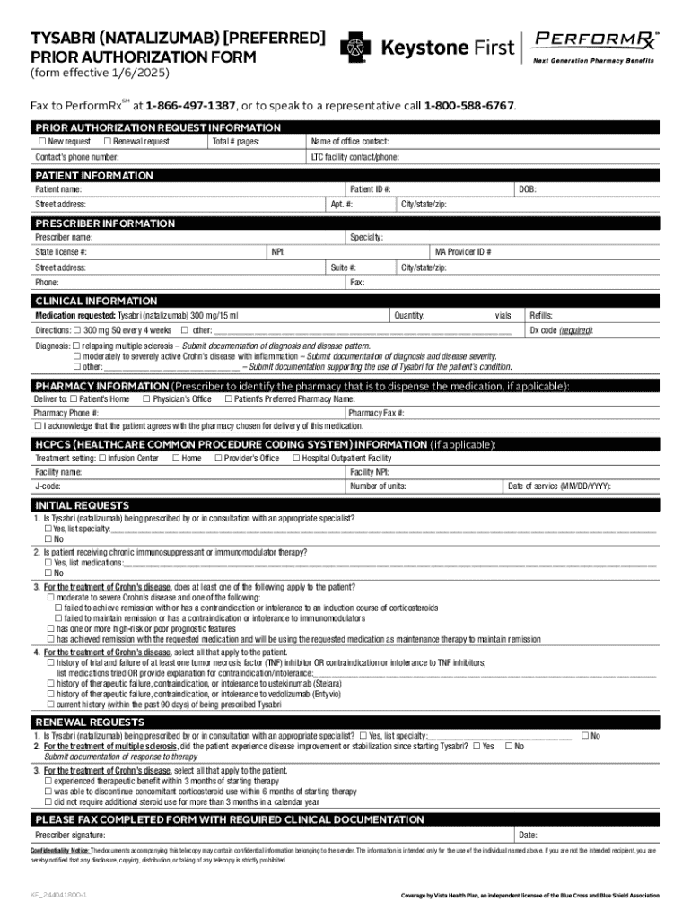 Fillable Online Tysabri (natalizumab) Prior Authorization Form Fax ...