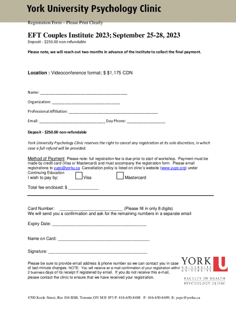 Fillable Online Registration Form – Eft Couples Institute 2023 Fax ...
