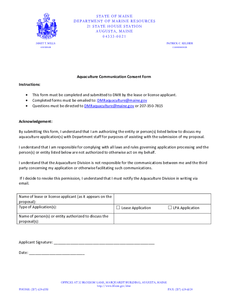 Fillable Online Aquaculture Communication Consent Form Fax Email Print - pdfFiller