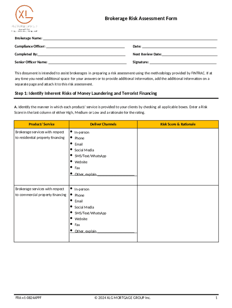 Brokerage Risk Assessment Doc Template | pdfFiller