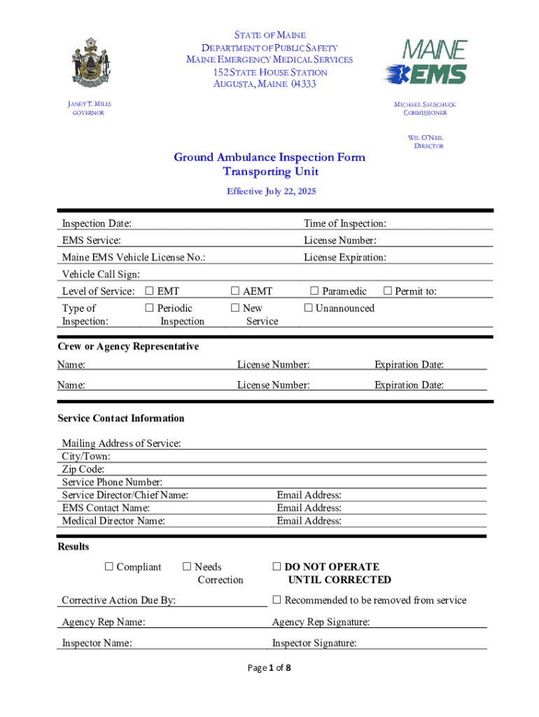 Fillable Online Ground Ambulance Inspection Form Fax Email Print ...