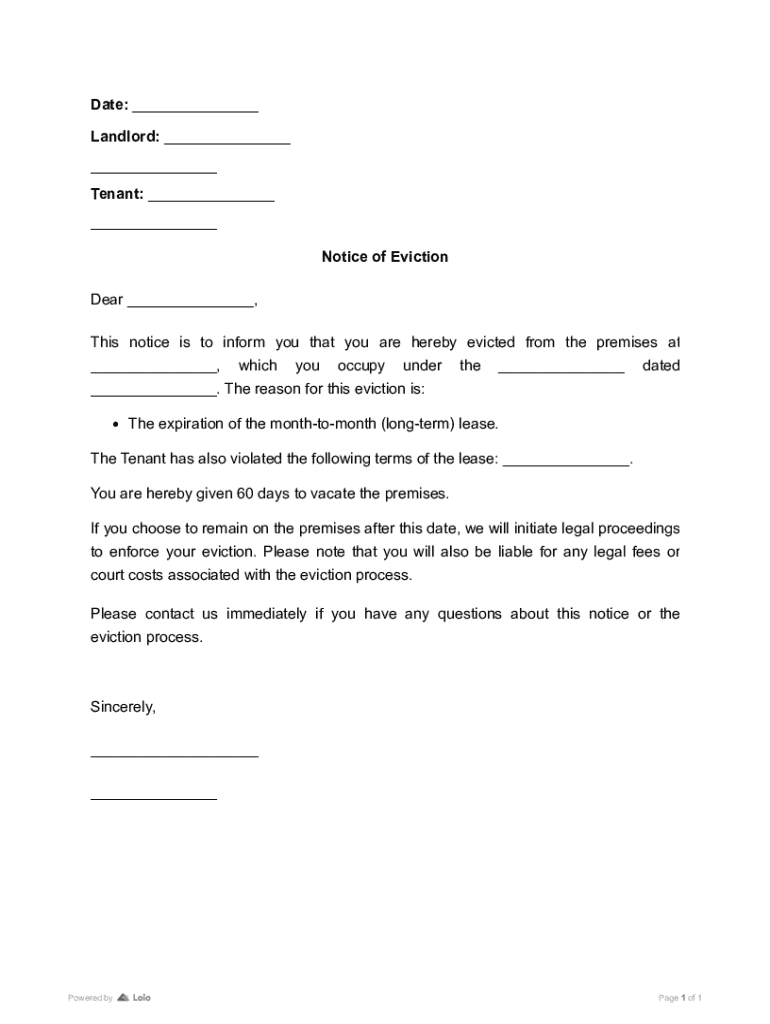 Fillable Online Notice of Eviction Fax Email Print - pdfFiller