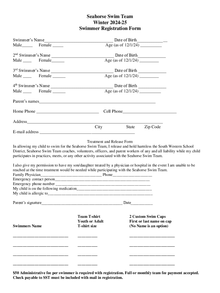 Fillable Online Swimmer Registration Form Fax Email Print - pdfFiller