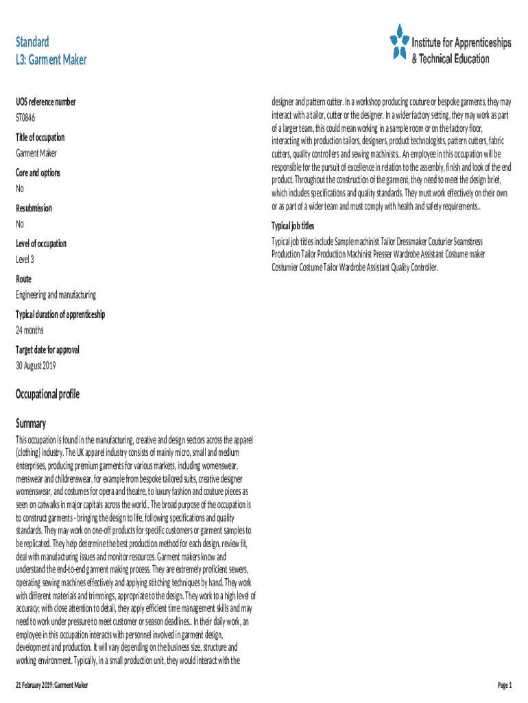 Fillable Online Standard for Garment Maker Fax Email Print - pdfFiller