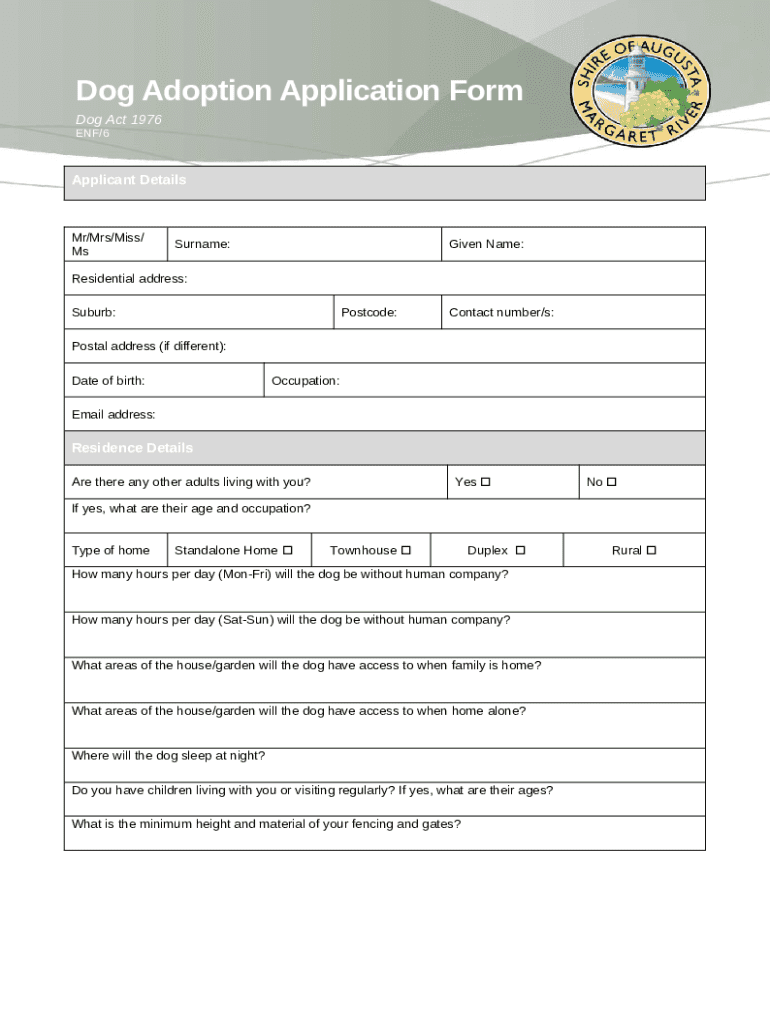 Dog Adoption Application Doc Template | pdfFiller