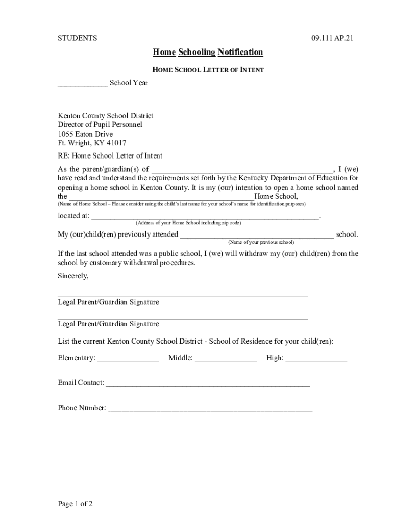 Fillable Online Home Schooling Notification Fax Email Print - pdfFiller