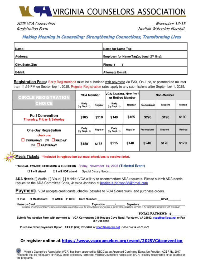 Fillable Online 2025 Vca Convention Registration Fax Email Print - pdfFiller