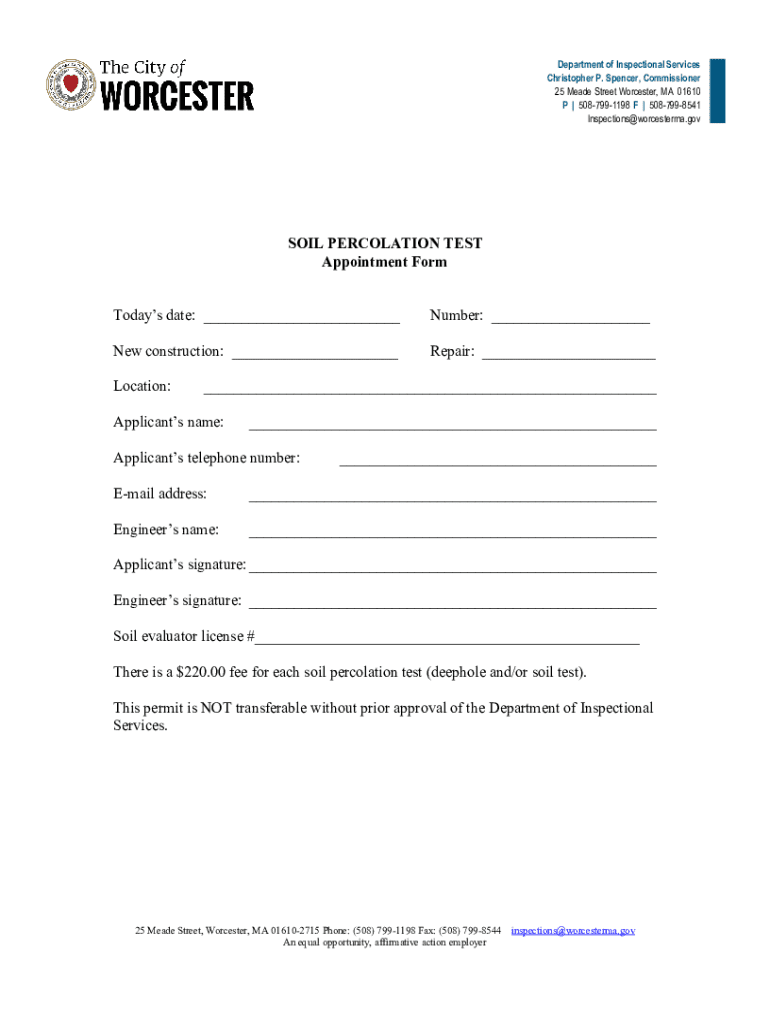 Fillable Online Soil Percolation Test Appointment Fax Email Print ...