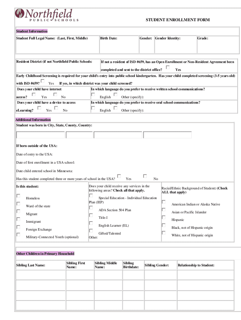 Fillable Online Student Enrollment Form Fax Email Print - pdfFiller