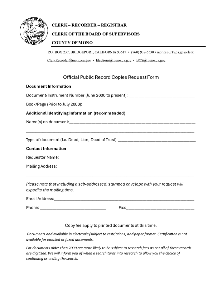 Fillable Online Official Public Record Copies Request Fax Email Print ...