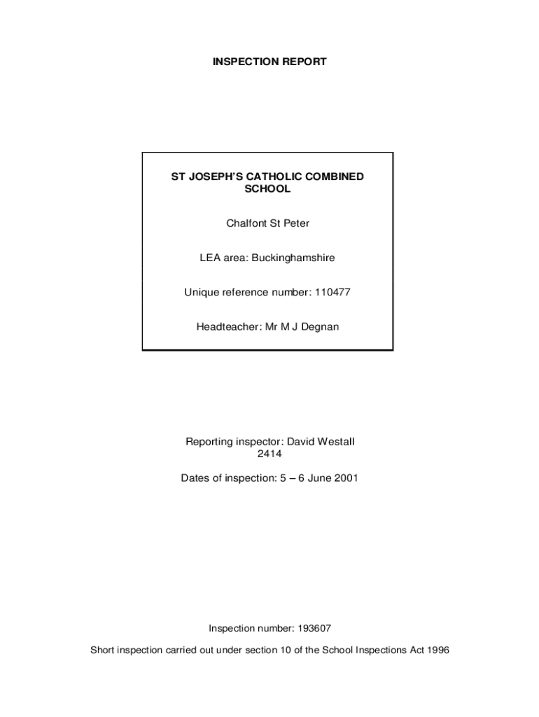 Fillable Online St Joseph’s Catholic Combined School Inspection Report Fax Email Print - pdfFiller