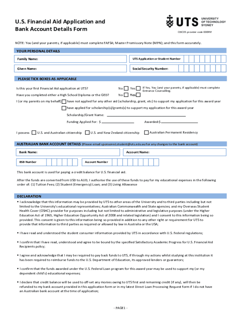 Fillable Online U.s. Financial Aid Application Fax Email Print - pdfFiller
