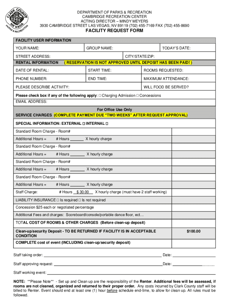 Fillable Online Cambridge Recreation Center Facility Request Fax Email Print - pdfFiller