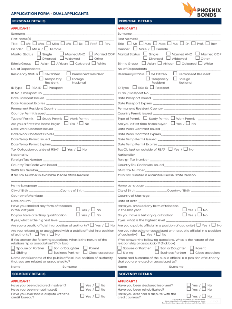 Dual Applicants Application Form - Blank Fillable Template | Fill Out ...