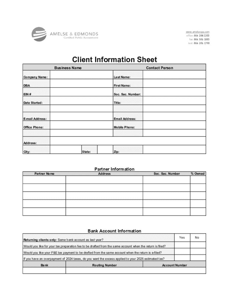 Fillable Online Client Information Sheet Fax Email Print - pdfFiller