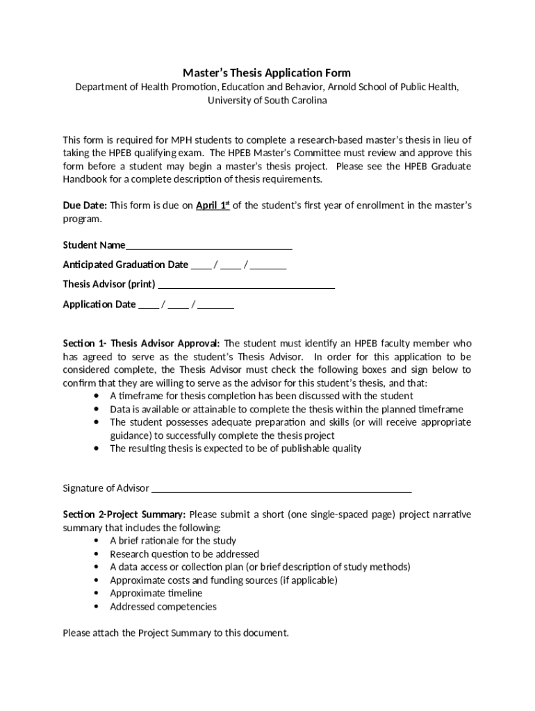 Master’s Thesis Application Doc Template | pdfFiller