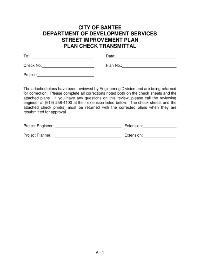 Fillable Online City of Santee - Department of Development Services Street Improvement Plan ...