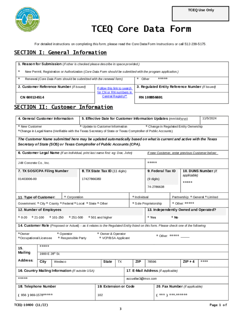 Fillable Online Tceq Core Data Form Fax Email Print - pdfFiller
