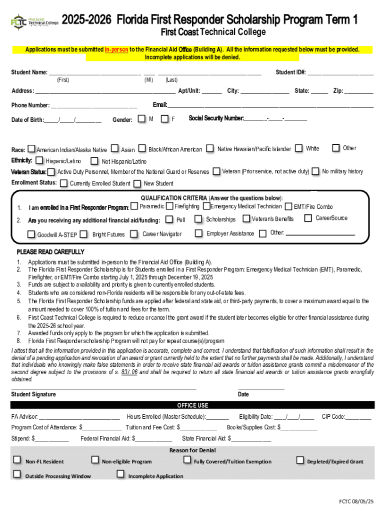 Fillable Online Florida First Responder Scholarship Application Fax Email Print - pdfFiller