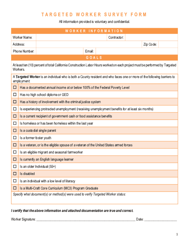 Fillable Online Targeted Worker Survey Fax Email Print - pdfFiller