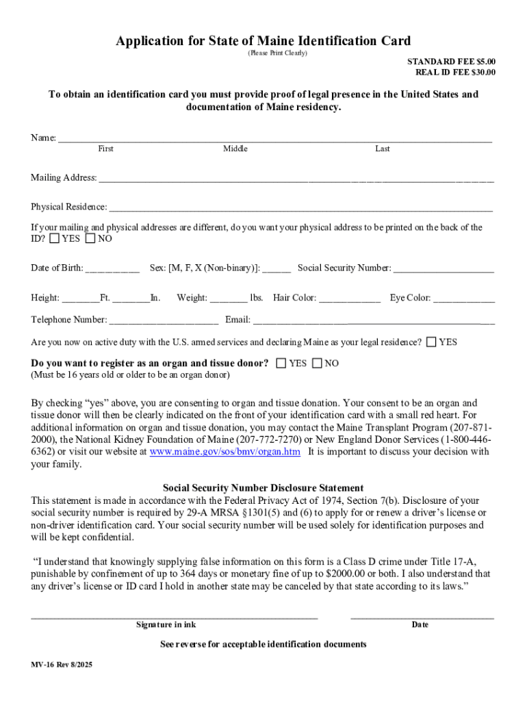 Fillable Online Application for State of Maine Identification Card Fax ...