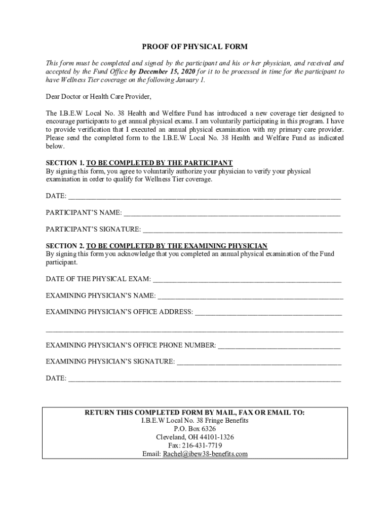 Fillable Online Proof of Physical Examination Fax Email Print - pdfFiller