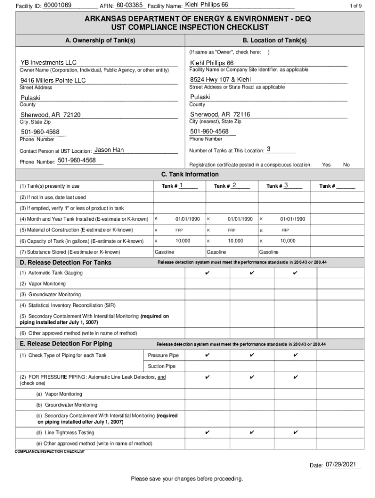 Fillable Online Ust Compliance Inspection Checklist Fax Email Print ...