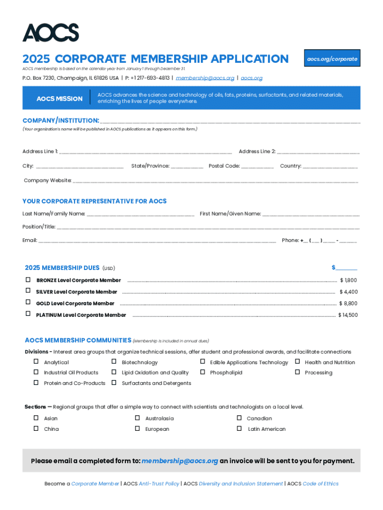 Fillable Online 2025 Corporate Membership Application Fax Email Print - pdfFiller