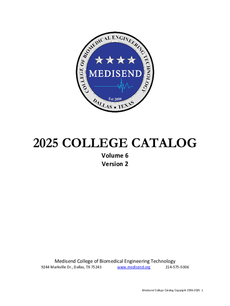 Fillable Online Medisend College of Biomedical Engineering Technology Catalog Fax Email Print ...