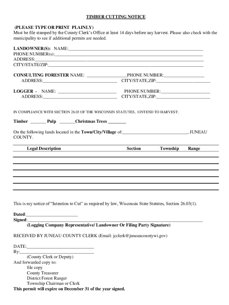 Fillable Online Timber Cutting Notice Fax Email Print - pdfFiller