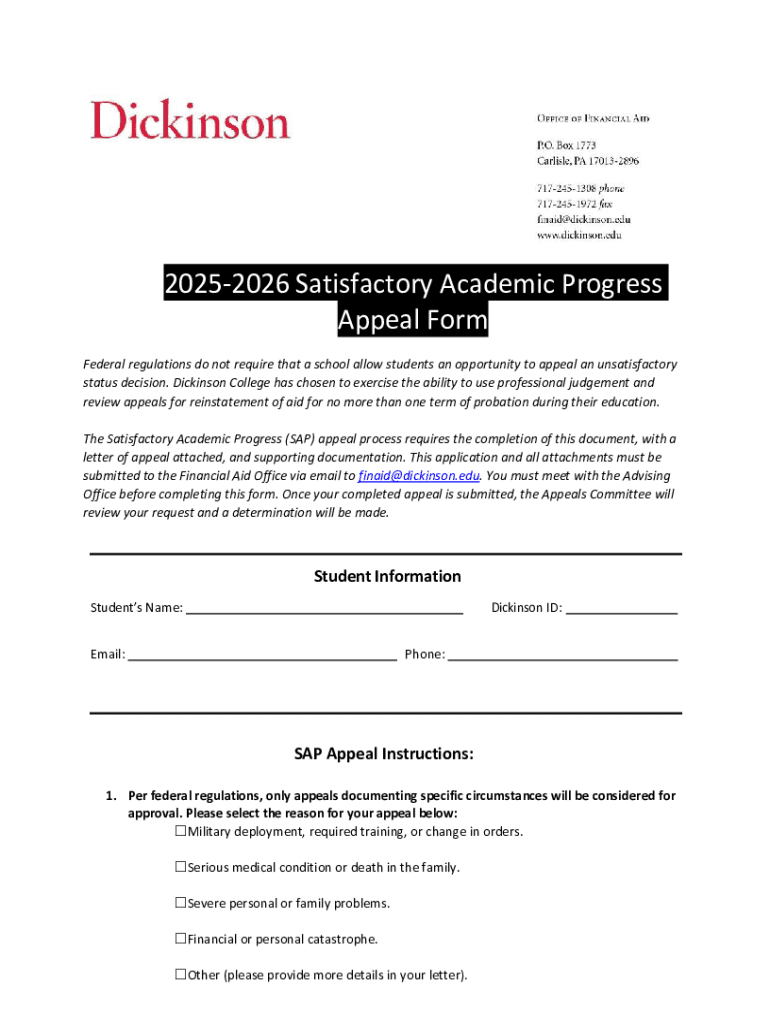 Fillable Online 2025-2026 Satisfactory Academic Progress Appeal Fax Email Print - pdfFiller