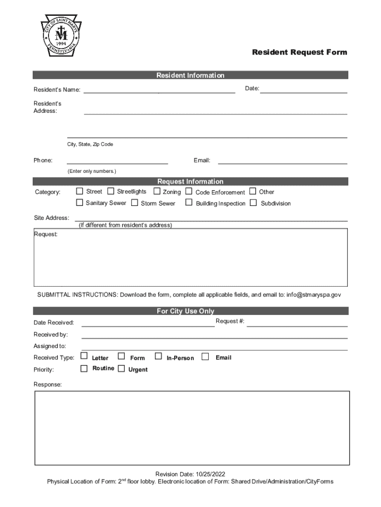 Fillable Online Resident Request Form Fax Email Print - pdfFiller