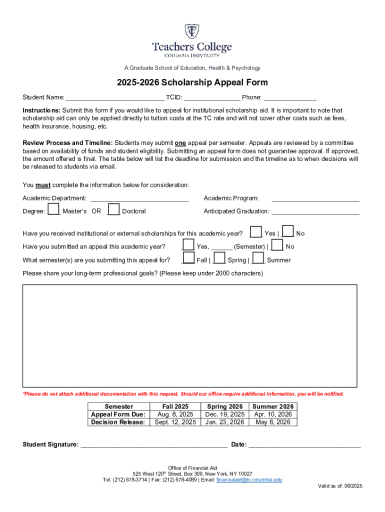 Fillable Online Scholarship Appeal Form Fax Email Print - pdfFiller