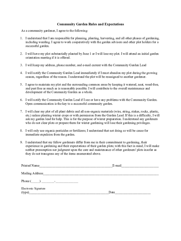 Fillable Online Community Garden Agreement Fax Email Print - pdfFiller
