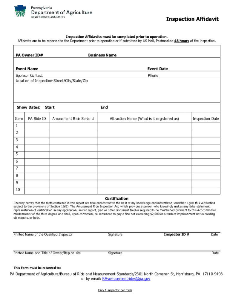 Fillable Online Inspection Affidavit Fax Email Print - pdfFiller