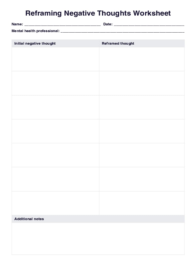 Fillable Online Reframing Negative Thoughts Worksheet Fax Email Print - pdfFiller