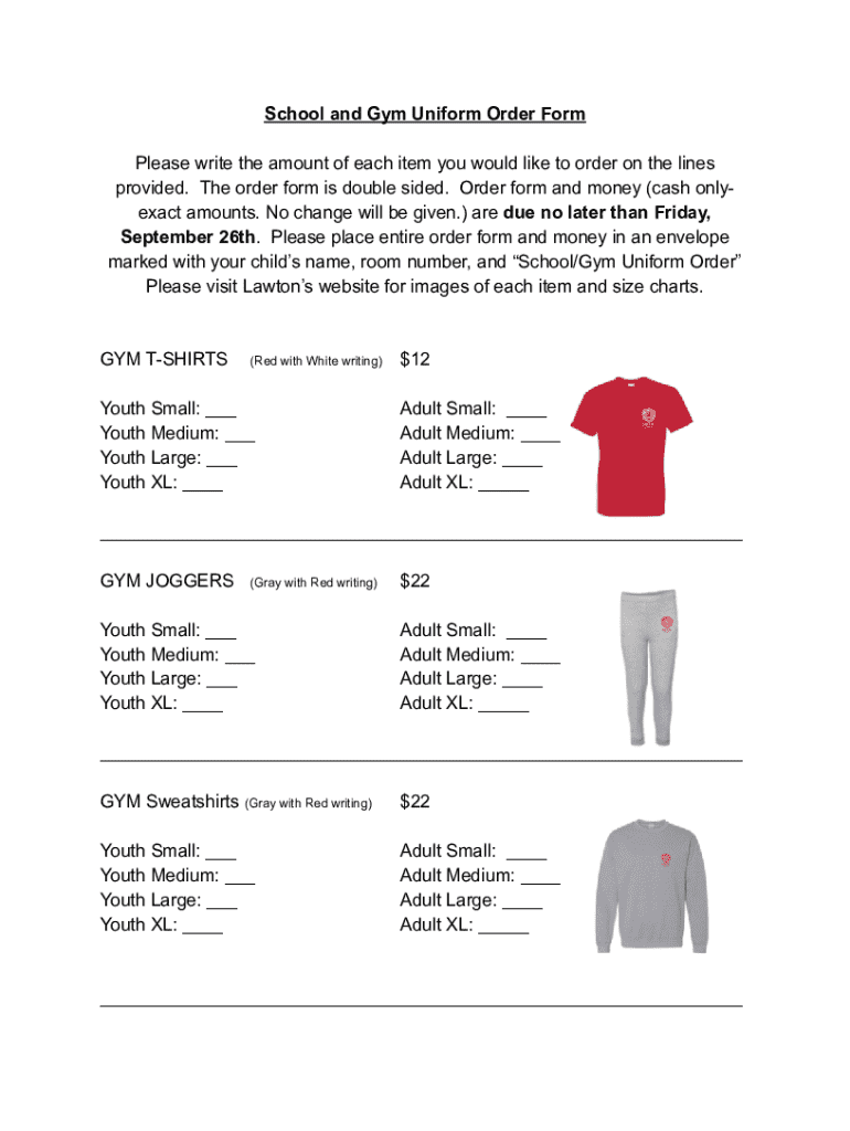 Fillable Online School and Gym Uniform Order Form Fax Email Print ...