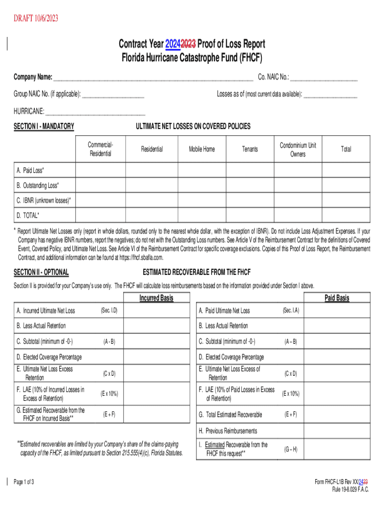 Fillable Online Contract Year 20242023 Proof of Loss Report Fax Email ...