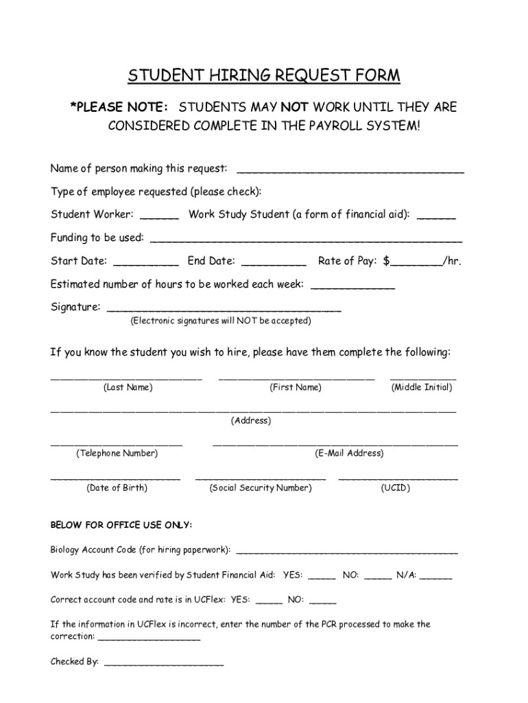Fillable Online Student Hiring Request Fax Email Print - pdfFiller