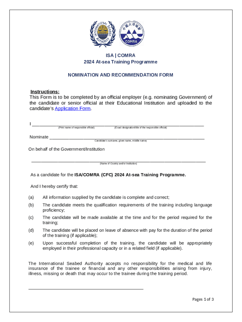 Nomination and Recommendation Doc Template | pdfFiller