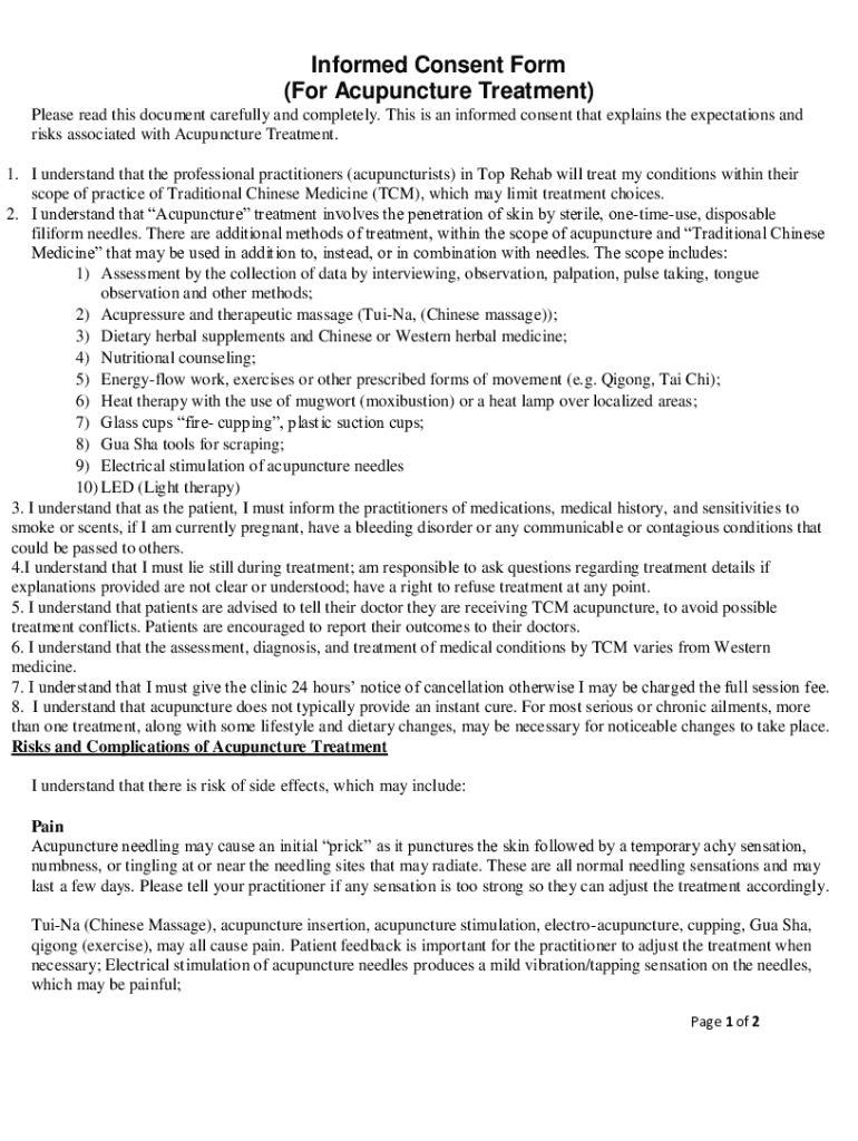 Fillable Online Informed Consent for Acupuncture Treatment Fax Email Print - pdfFiller