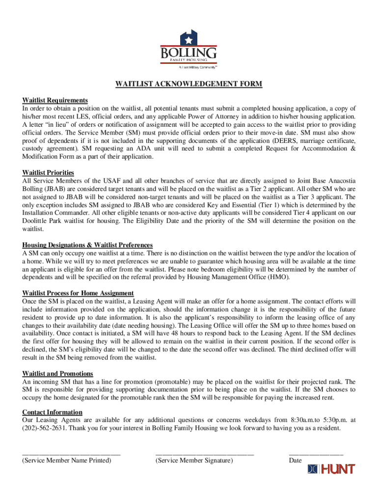 Fillable Online Waitlist Acknowledgement Form Fax Email Print - pdfFiller