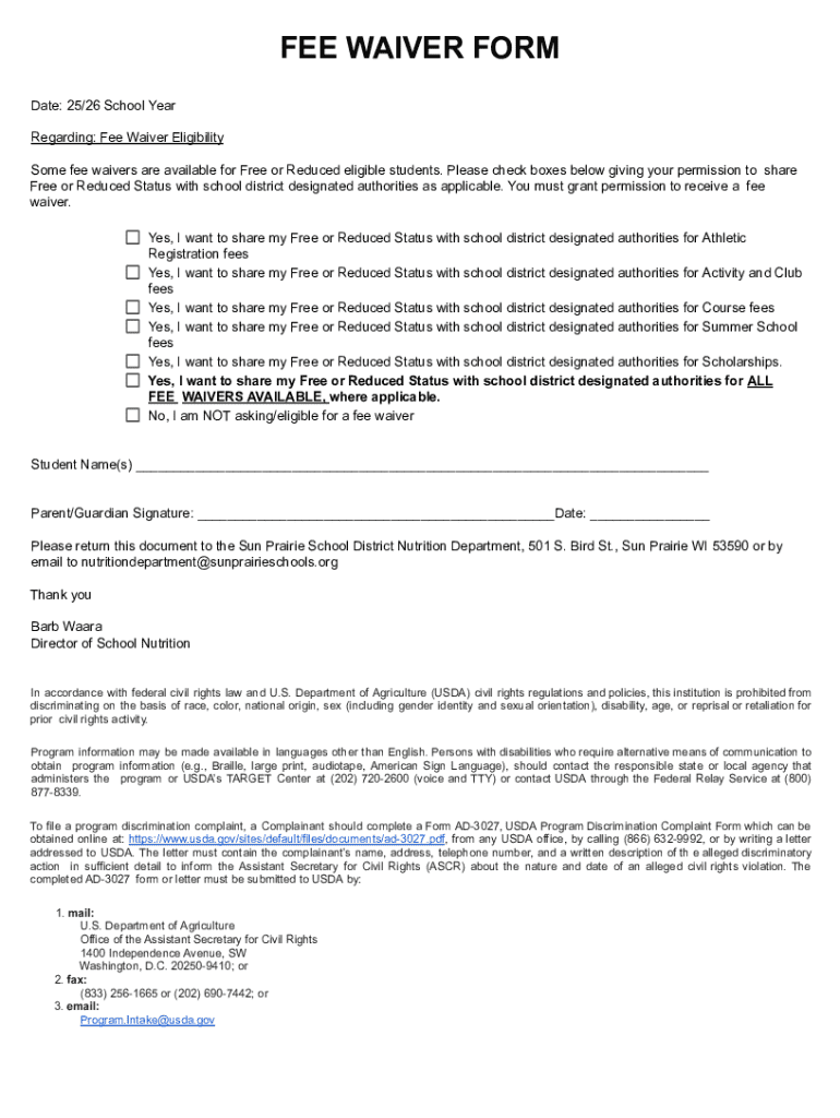 Fillable Online Fee Waiver Eligibility Fax Email Print - pdfFiller